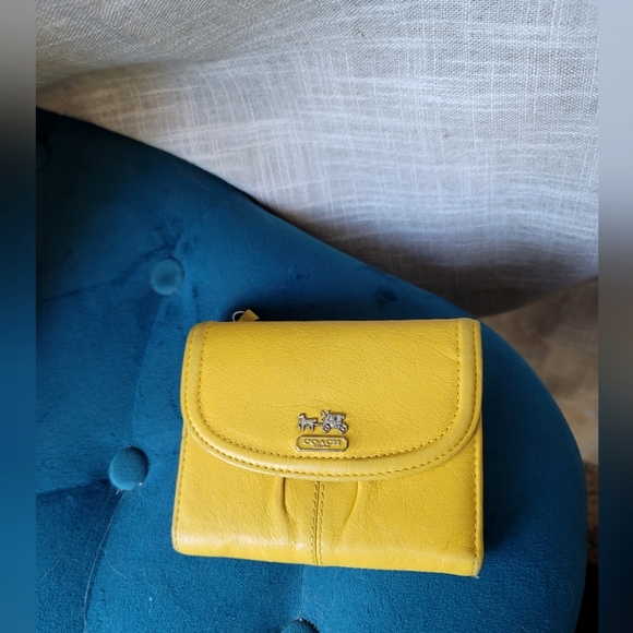 Coach | Bags | Coach Yellow Leather Compact Wallet | Poshmark